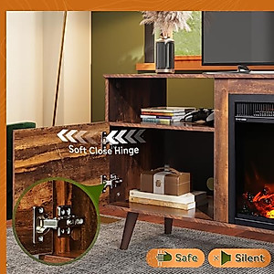 WLIVE TV Stand for 65 Inch TV, 58 Inch Entertainment Center with 18 Inch Electric Fireplace, Media Console with 2 Storage Cabinets for Living Room, Bedroom and Office, Rustic Brown