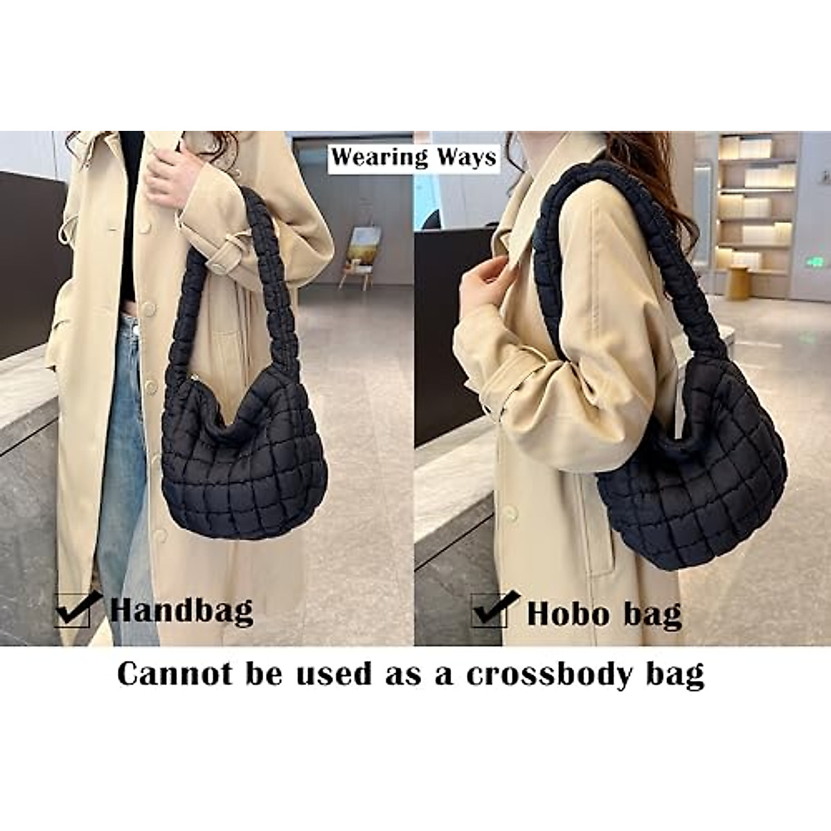 Quilted Tote for Women - Puffer Lightweight Padding Shoulder Hobo Satchel Handbag Cloud Bag With Zip 2024