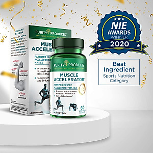 Purity Products Muscle Accelerator 650 mg Patented & Clinically Tested Muscle Accelerator Blend of Ayurvedic Herbal Extracts Promotes Strength, Endurance + Muscle Growth - 60 Veg Caps