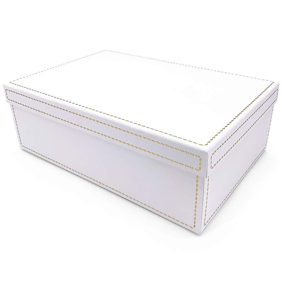 Oxfrd & Comma Luxury Gift Box, White with Gold Stitching, Large Rectangle