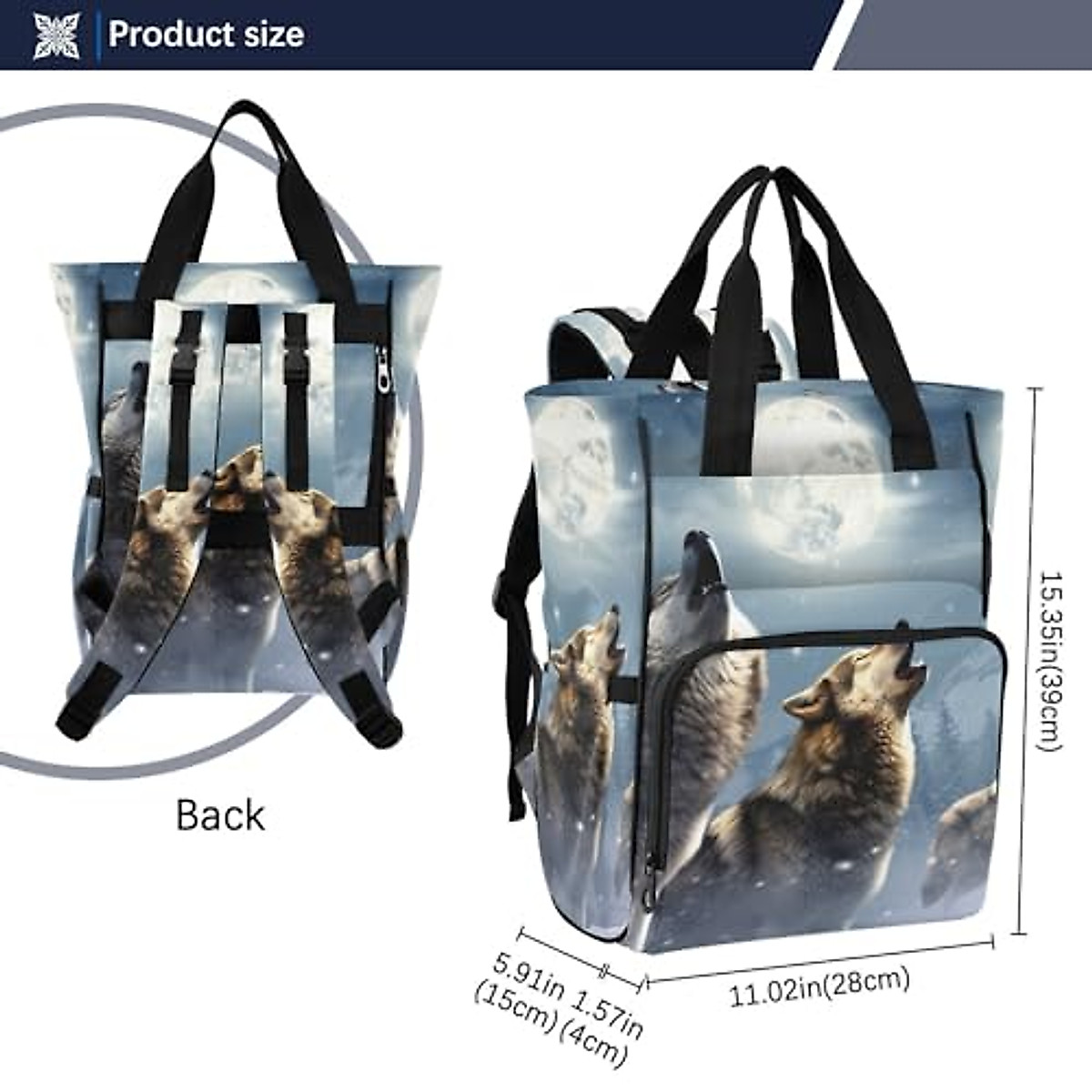 xigua Howling Wolves Diaper Bag Backpack Multi Function Baby Changing Bags Waterproof Large Capacity Travel Back Pack for Mom Dad