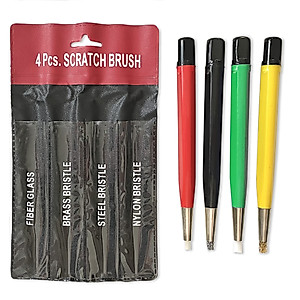Fiberglass Pen Scratch Brush Set - Jewelry Cleaning Brush with Steel, Brass, Nylon, Fiberglass Tips for Corrosion Remover and Rust, Jewelry, Electrical Circuit Boards and Auto Body Work
