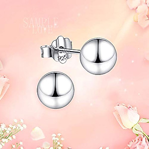 18K White Gold Plated Sterling Silver Ball Stud Earrings 3mm-8mm Options, Simple Polished Ball Studs Hypoallergenic Jewelry (5mm)
