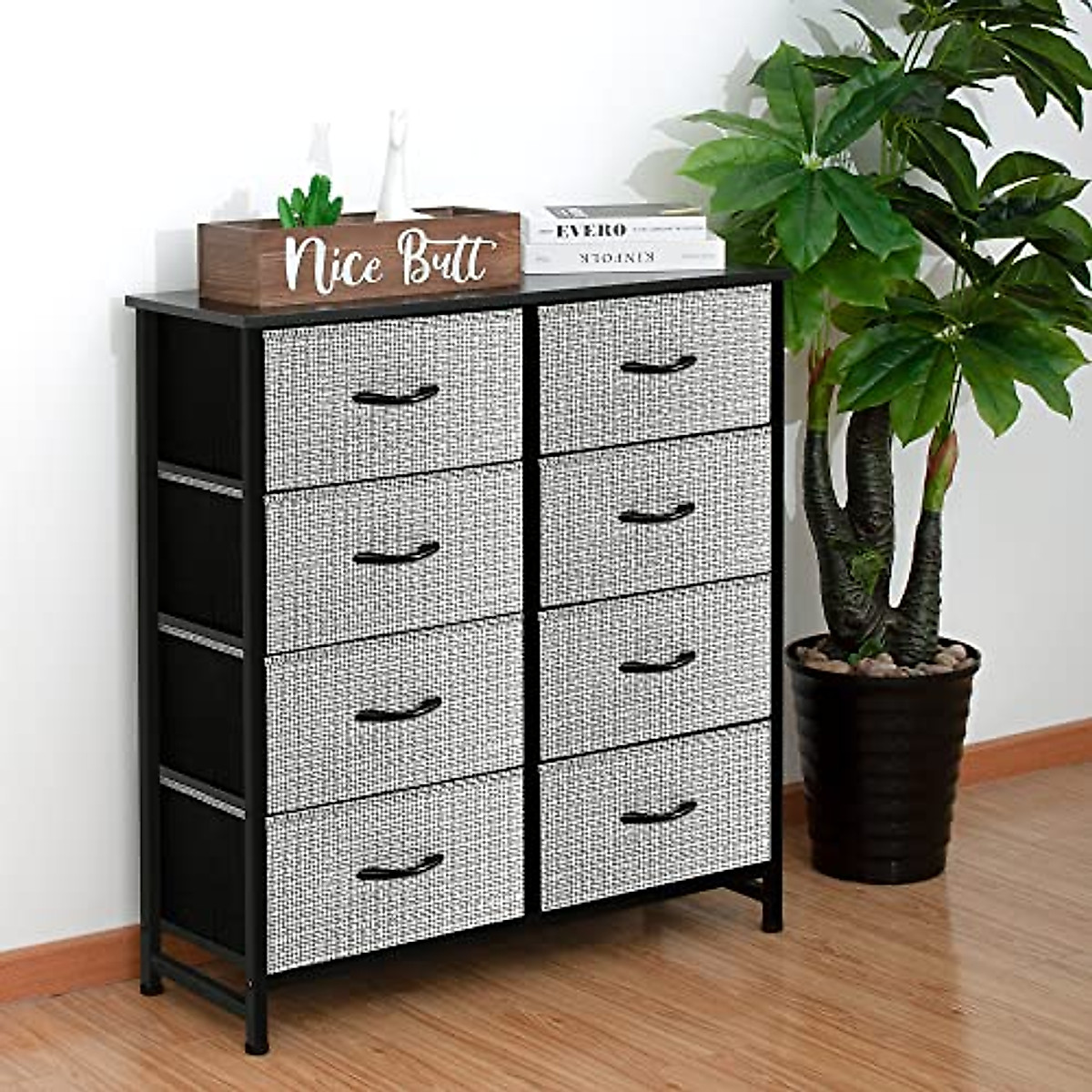 AZL1 Life Concept Storage Dresser Furniture Unit-Tall Standing Organizer for Bedroom, Office, Living Room, and Closet-8 Slim Drawer Removable Fabric Bins, Black and White