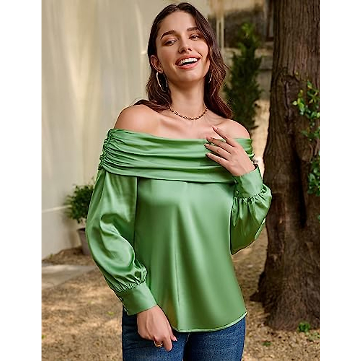 Womens Tops Dressy Casual Sexy Cute Satin Tops Peplum Light Green S