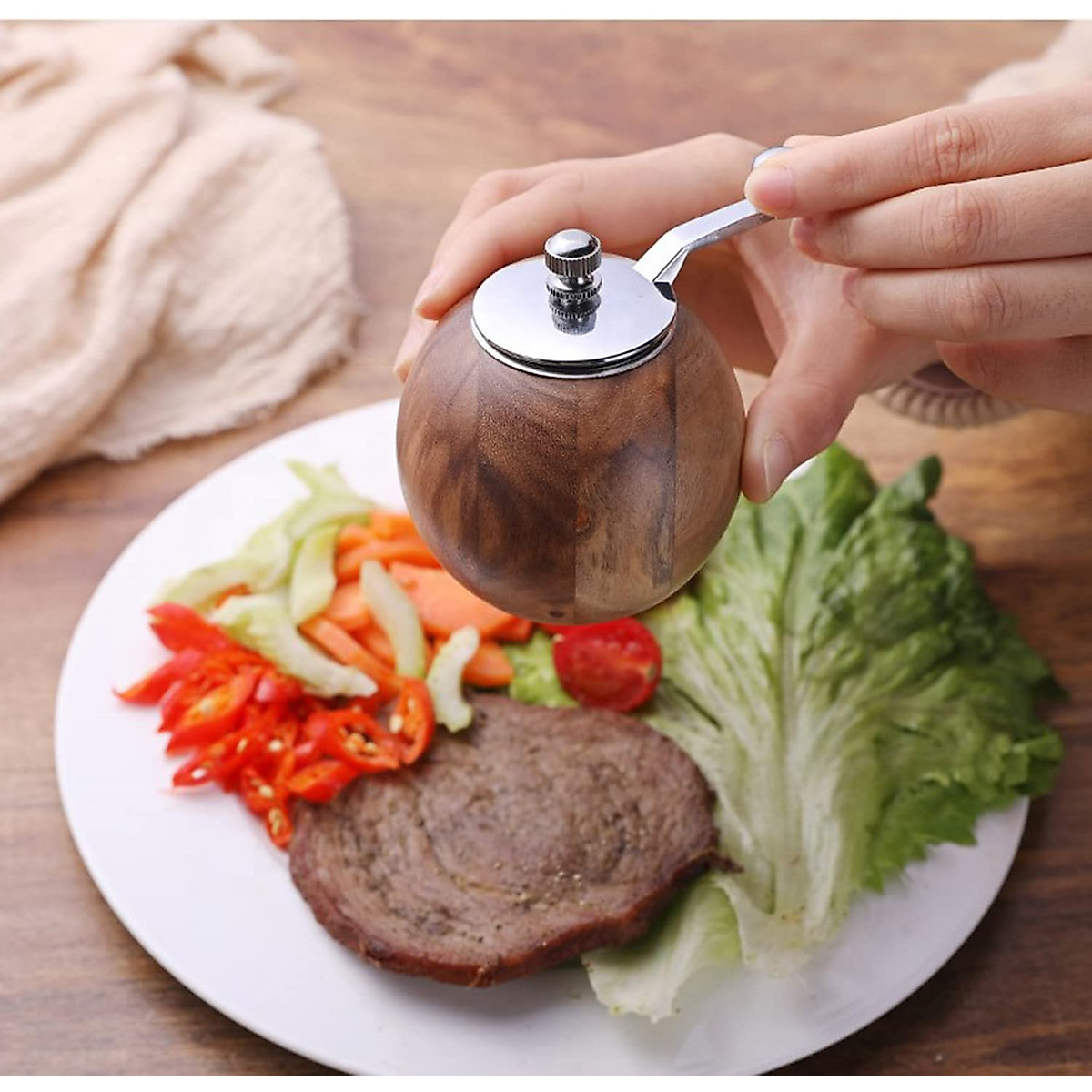 Xirhhur Salt Pepper Grinder,Round Salt And Pepper Grinder Manual Crank Stainless Steel Wooden Refillable With Ceramic Grinding Cores Adjustable Coarseness for kitchen for Salt, Pepper and Spices