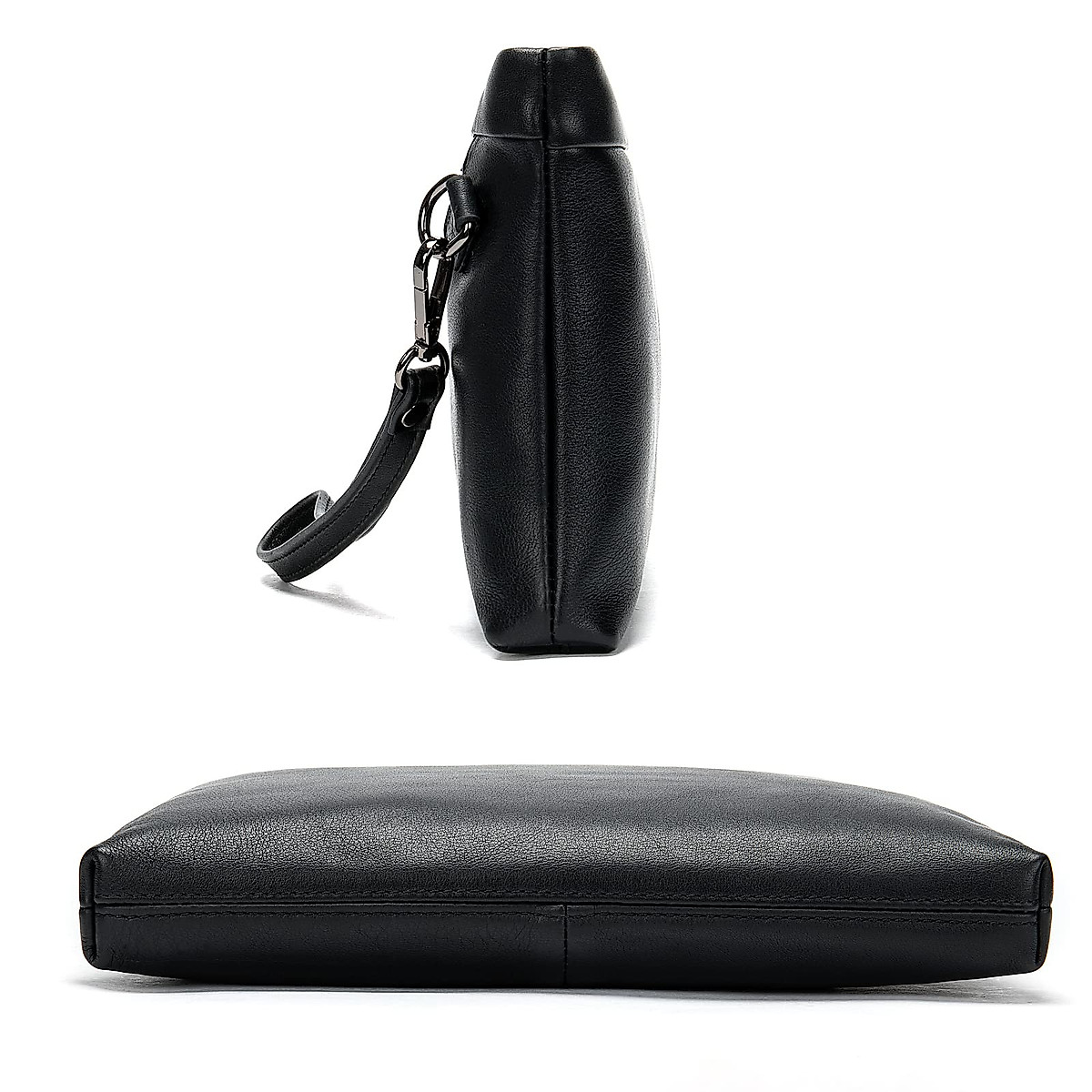 NIUCUNZH Handbag for Men Clutch Bag Hand Purse Large Wallet with Wristlet,Soft Cowhide Leather Black