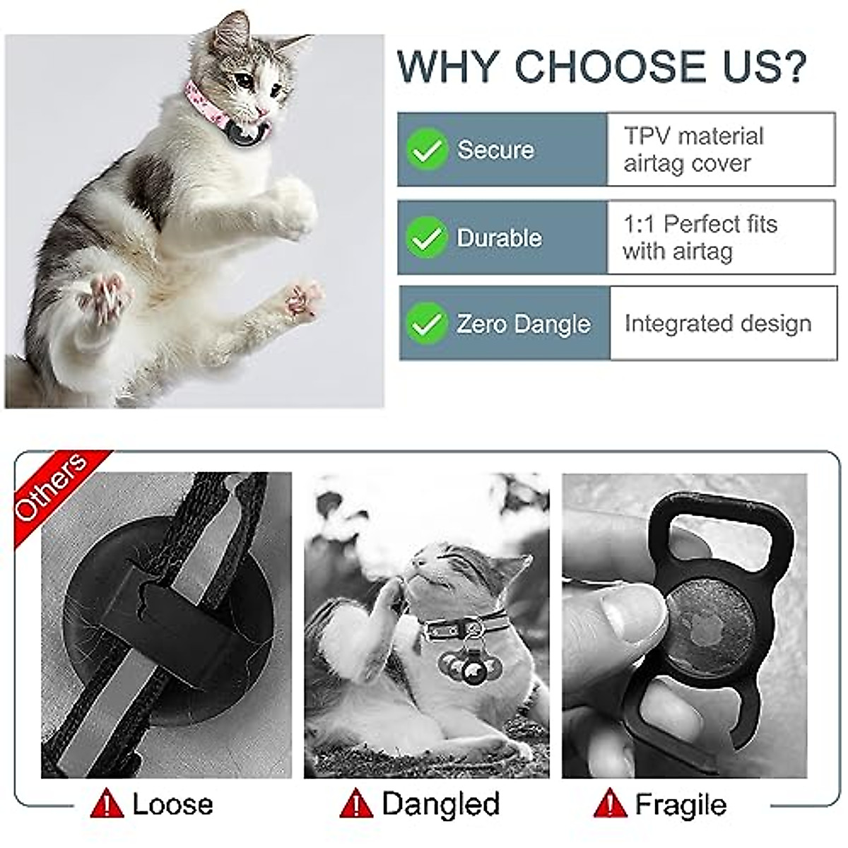 Upgraded AirTag Cat Collar, FEEYAR Integrated GPS Cat Collar with Apple Air Tag Holder and Bell [Pink], Safety Elastic Band Tracker Cat Collars for Girl Boy Cats, Kittens and Puppies 9-13 Inch