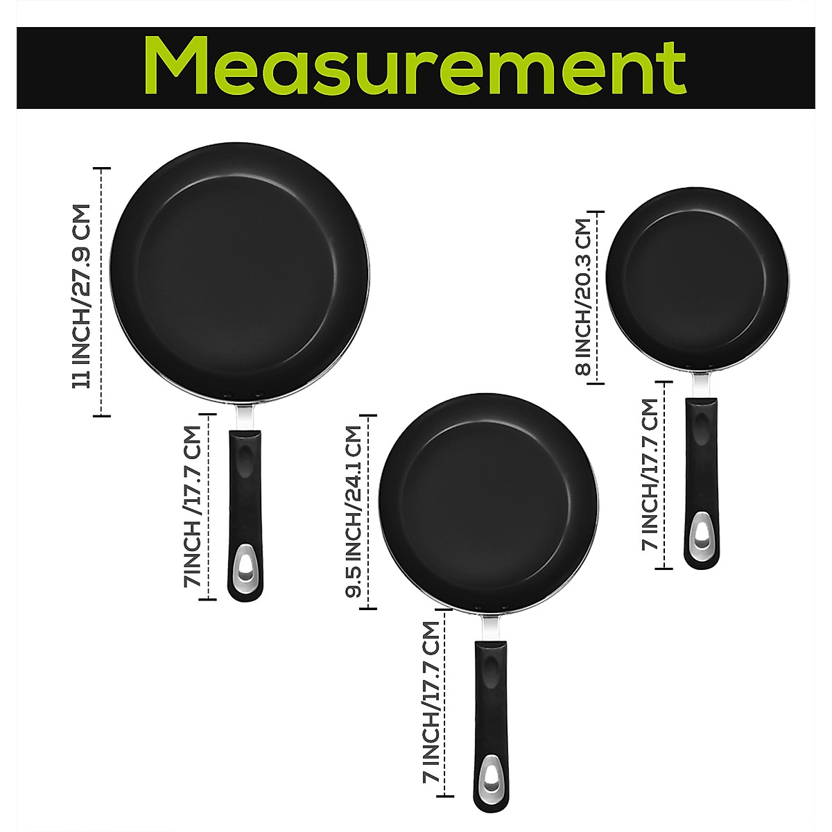 Utopia Kitchen Nonstick Frying Pan Set - 3 Piece Induction Bottom - 8 Inches, 9.5 Inches and 11 Inches - (Black)