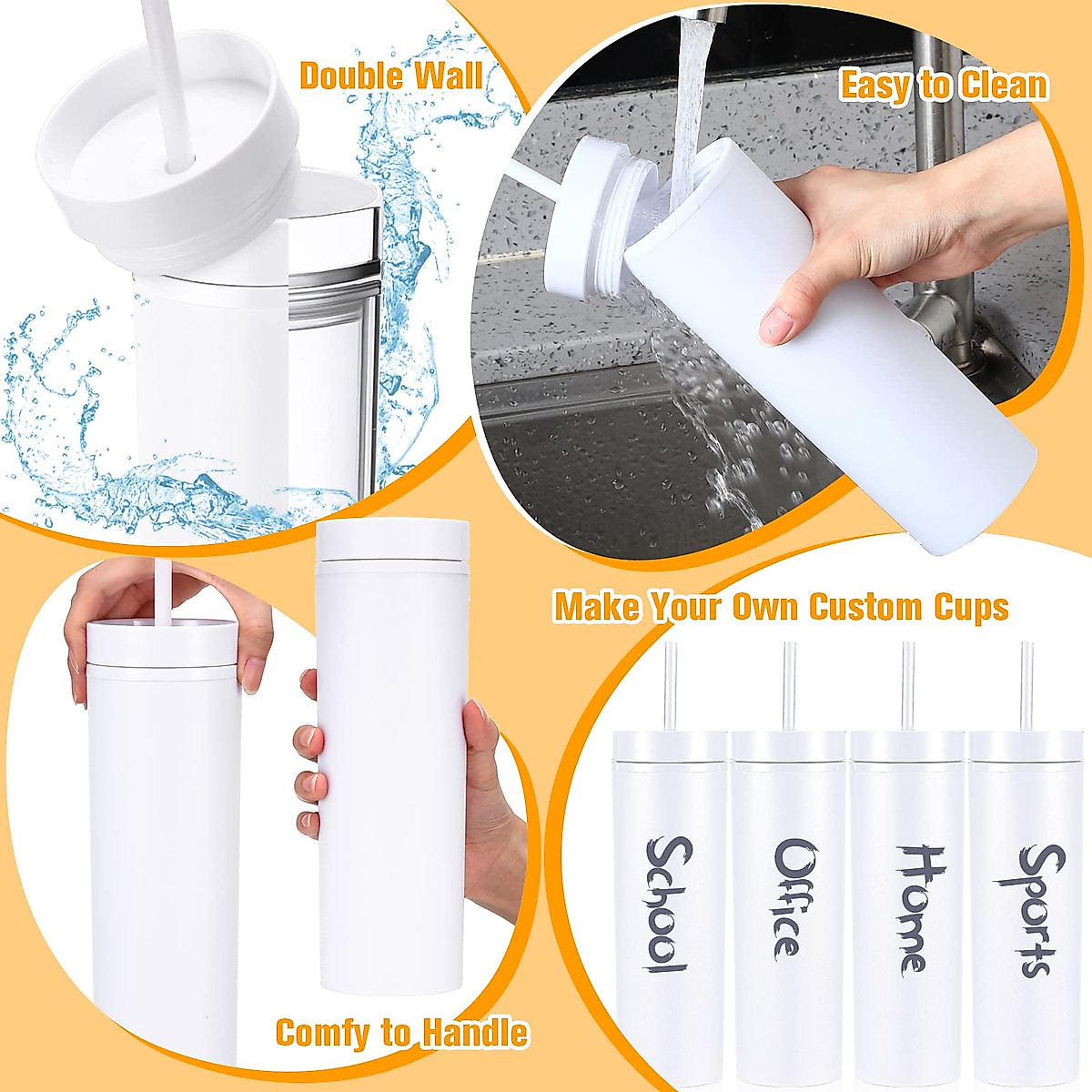 Mimorou 30 Pack Skinny Tumbler with Lids and Straws 16 oz Matte Colored Acrylic Tumblers Double Wall Plastic Tumbler Cups Skinny Travel Cup Reusable Cup for Parties Birthday Home Office(White)