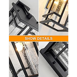 Rustic Outdoor Wall Light Fixture 13.8"H Waterproof Exterior Wall Sconces Black Metal with Clear Seeded Glass Shade Outdoor Wall Lantern for Exterior House Patio Porch,Entryway,Garage Wall Lamps