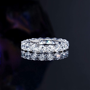 PORI JEWELERS 925 Solid Sterling Silver Round Cut 4MM Cubic Zirconia Eternity Wedding Band Ring For Women (White, 6)