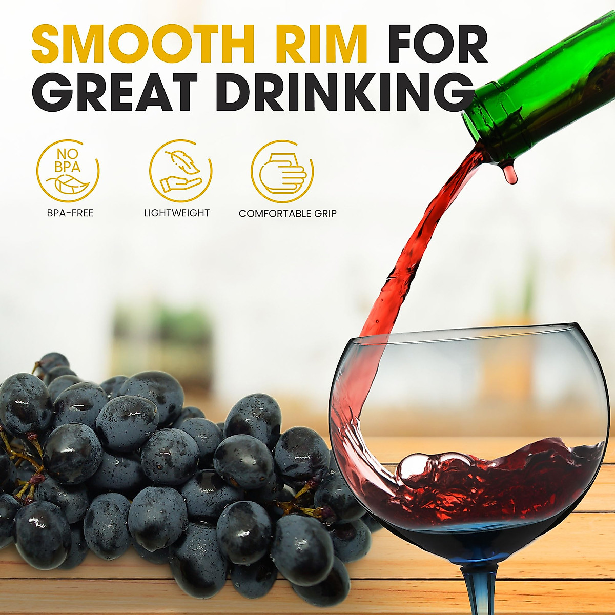 BERKWARE Colored Red Wine Glasses Set of 2 - Elegant Oversized Wine Glass - 18.7oz (Blue)