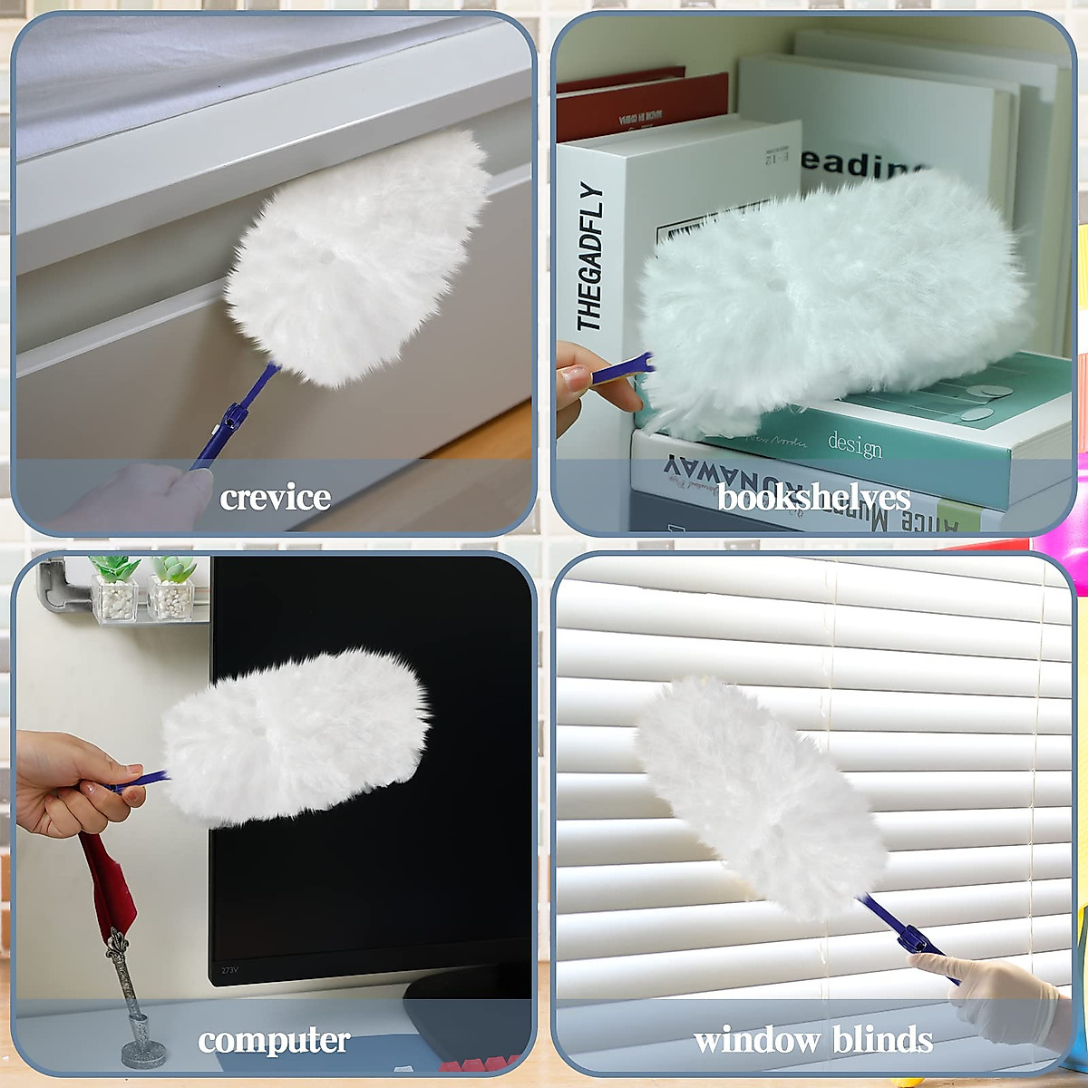 Peryiter 100 Pcs Duster Refills Kits Disposable Replacement with 2 Handle Duster, White Duster Refills Disposable Electrostatic Duster Extender Handle for Home Office Ceiling Fans Furniture