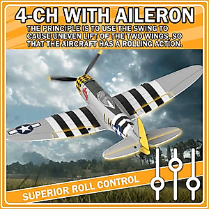 ANBURI RC Plane 4-CH RC Airplane – RC Airplane Ready to Fly Upgrade P47 Thunderbolt Remote Control Airplanes for Beginners Adult with Beginners with Xpilot Stabilization System, & One Key Aerobatic