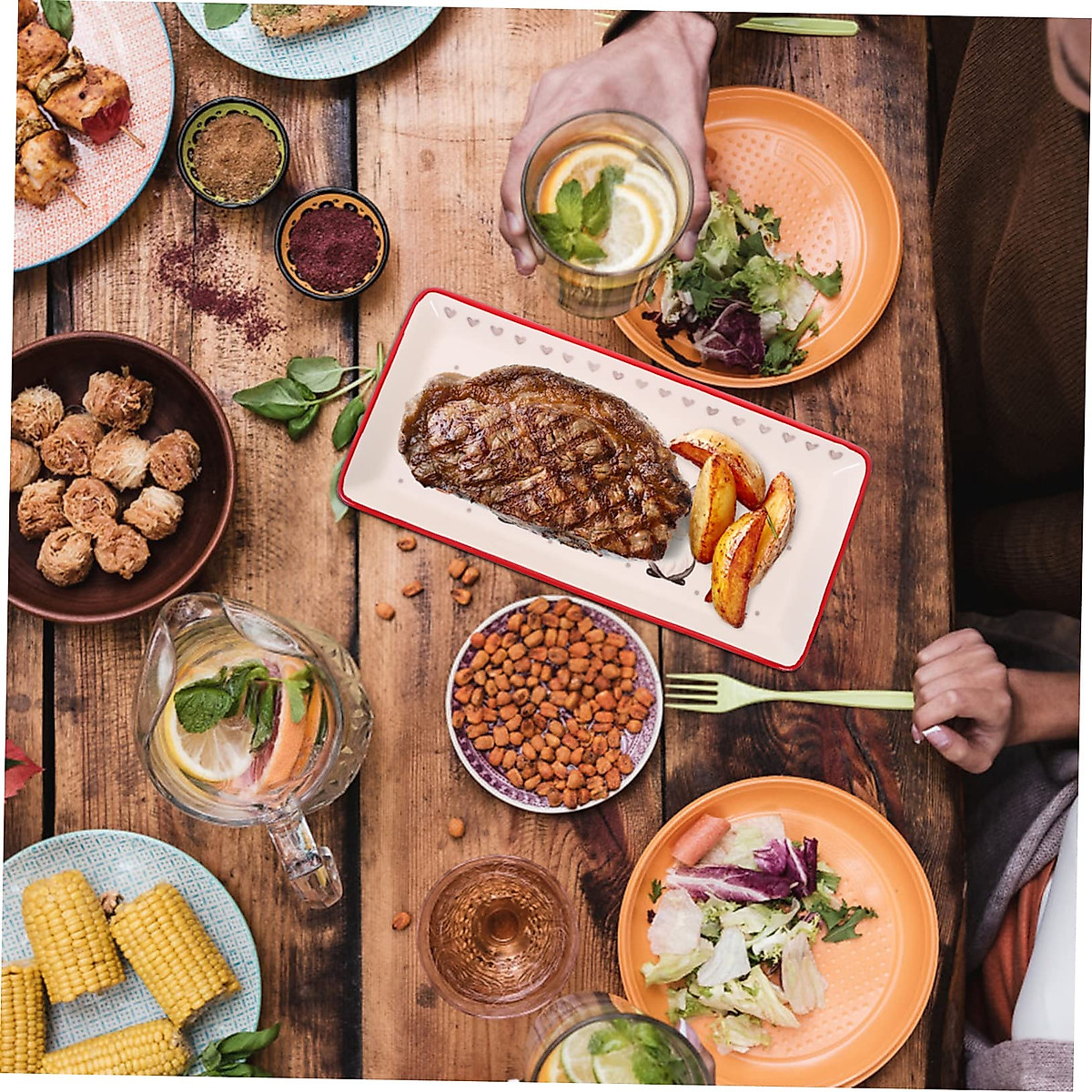 ADOCARN 1pc Pottery X Plate Bread Pasta Microwave Style Gnomes Event Small Baking Display Platter Snacks Japanese Use Dessert Chips Home Serving Salad Oval Decor Platters Restaurant