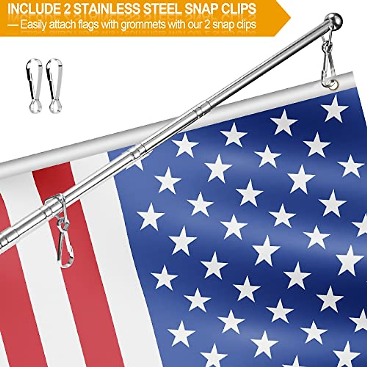 BONWIN 1.6M Telescopic Handheld Flagpoles with Clips, 5 Feet Thick Portable Stainless Steel Telescopic Banner Flag Pole - Tour Guide Flag Pole - Teaching Pointer Stick - 2 Pack (5 Ft, Red+Blue)