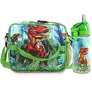 Kids’ Lunch Bag With Water Bottle By ToyToEnjoy- Insulated Lunch Bag With Adjustable Shoulder Strap & Bottle Holder- Boys & Girls’ Thermal Meal Tote For School- Durable Lunch Box Set, Dinosaur