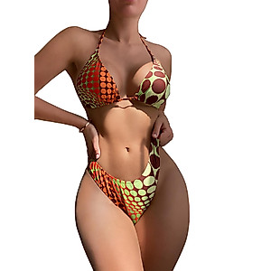 COZYEASE Women's 4 Piece Swimsuits Sexy Bikini Sets Triangle Bathing Suit with Mesh Cover Up Beach Skirt & Bandana Multicolor S