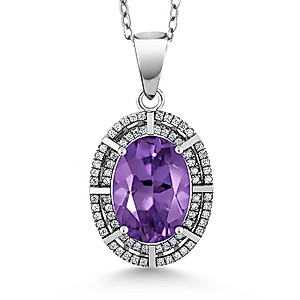 Gem Stone King 925 Sterling Silver 14X10MM Oval Gemstone Birthstone Pendant Necklace for Women with 18 Inch Silver Chain
