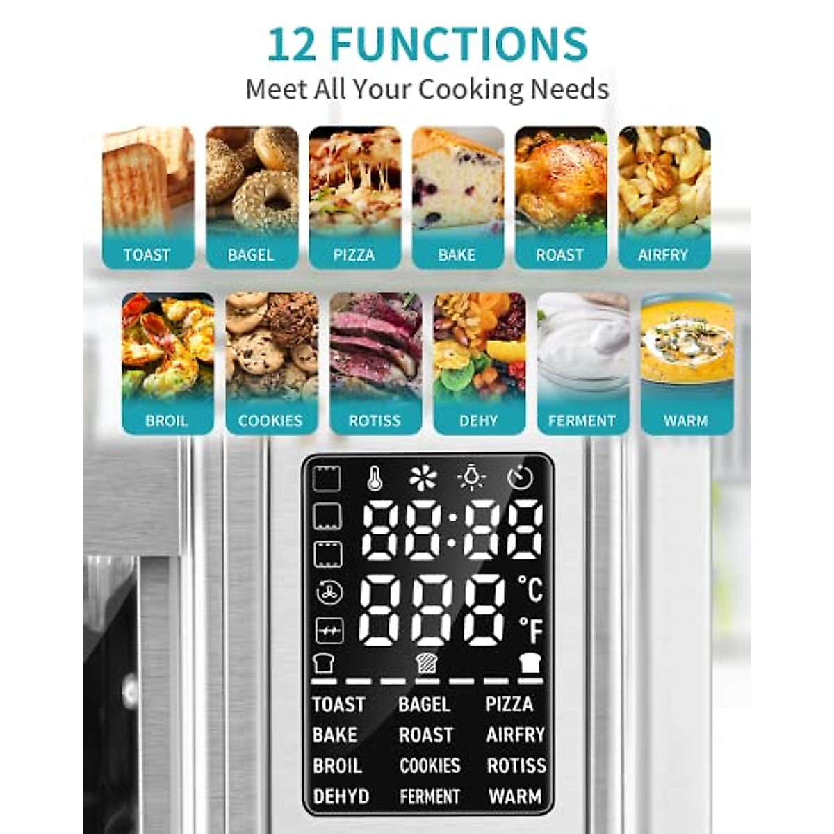 Ultrean Air Fryer Toaster Oven Combo, 32 Quart Convection Oven Countertop with Rotisserie, Toaster, Dehydrator, Bake, 7 Accessories & 50 Recipes, Silv