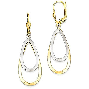 14K Two Tone Gold Oval Tear Drop Dangle Earrings