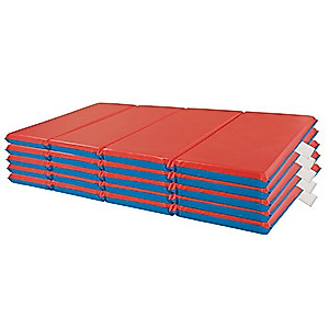 ECR4Kids Premium Folding Rest Mat, 4-Section, 2in, Sleeping Pad, Blue/Red, 5-Pack