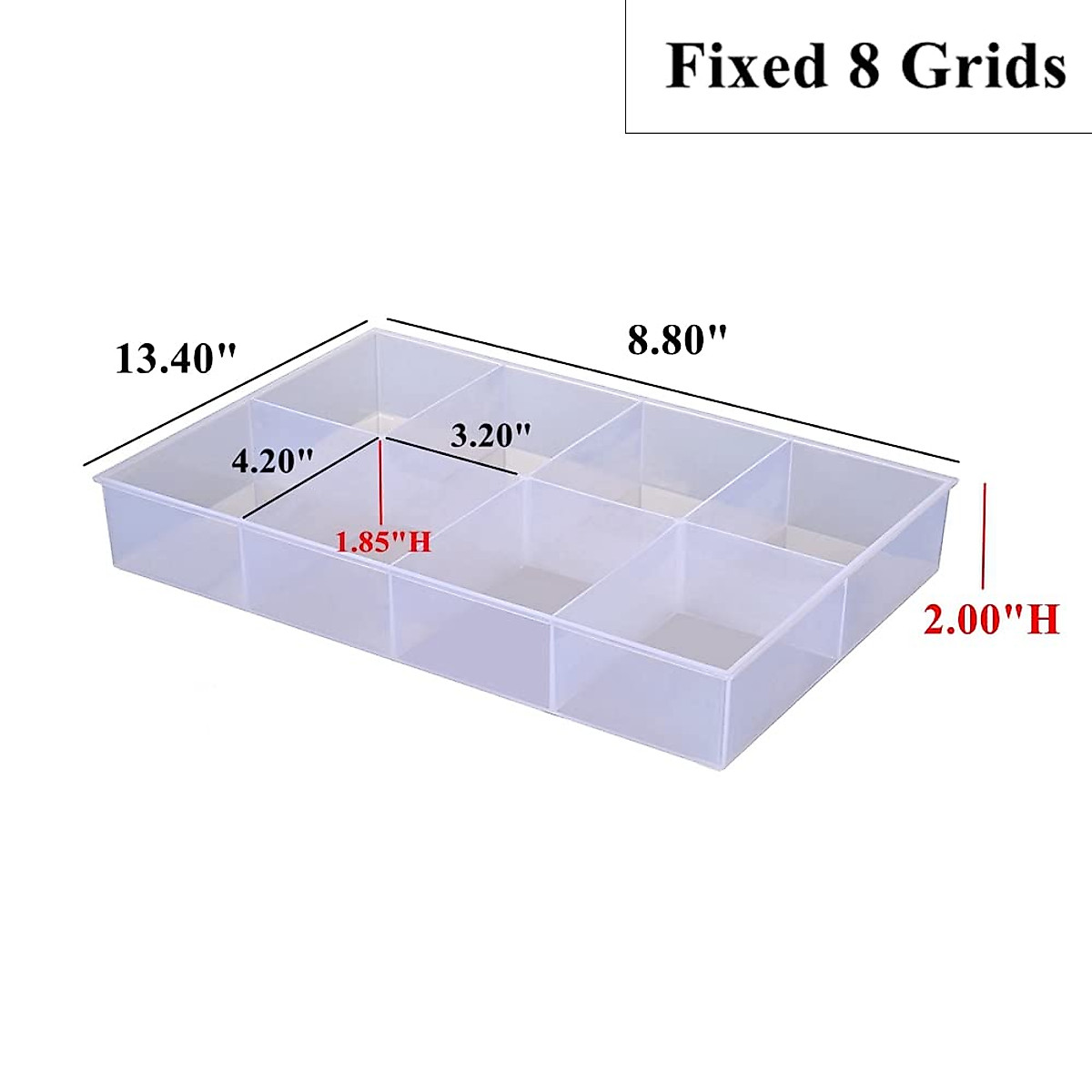 BangQiao 2 Pack Fixed 8 Grids Clear Plastic Organizer Sorting Tray and Transparent Storage Divider Box Container Case for Hardware, Craft, Sewing Kit, Office Supplies, Small Parts