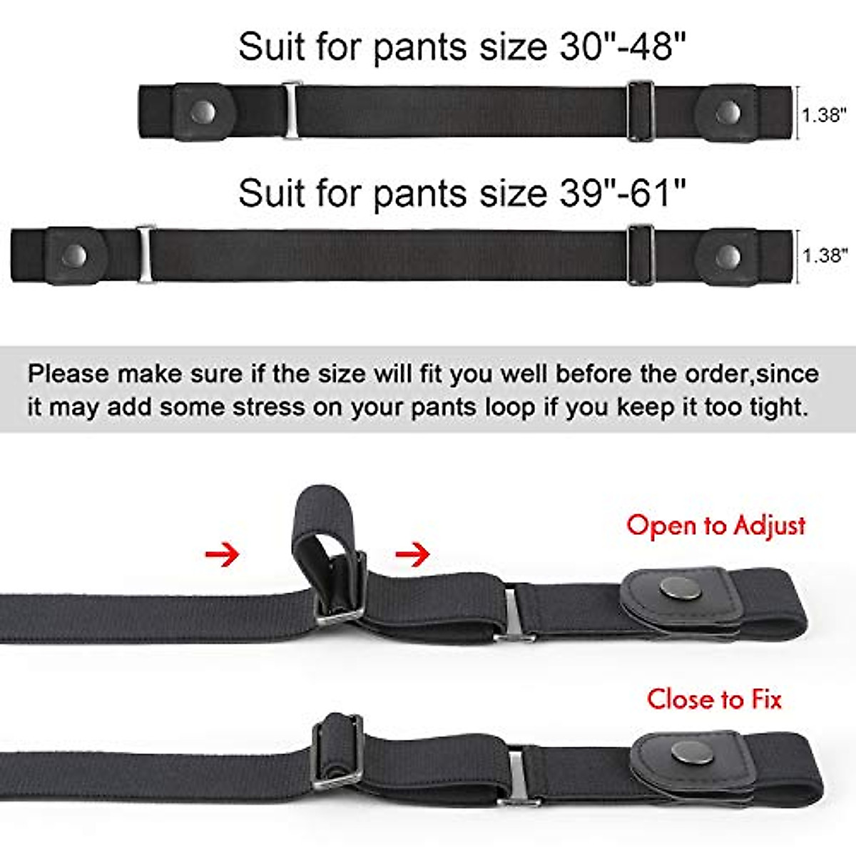 WERFORU No Buckle Elastic Belt for Men Stretch Buckle Free Belt for Jeans Pants 1.38 Inches Wide, Blue, Large(Pants Size 30-48 Inches)