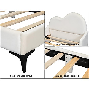 Merax Twin Bed Frames for Kids, Platform with Cloud- Shaped Upholstered Headboard, Beige