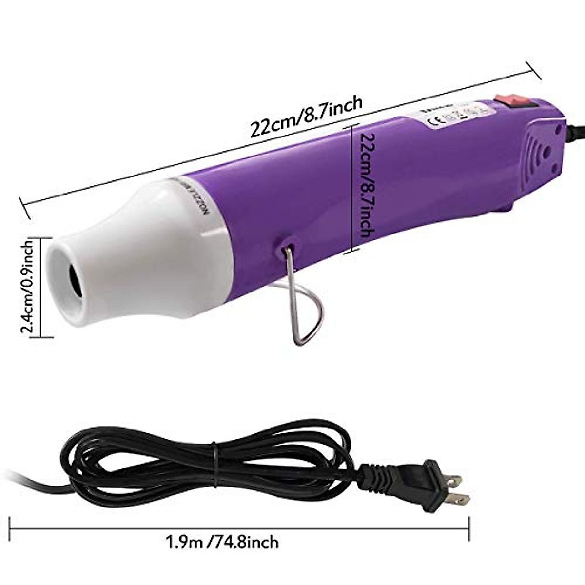 Mlife Mini Heat Gun - 300 Watt - Dual-Temperature Heat Tool with 6.5FT Power Cord for DIY Acrylic Resin Cups Tumblers Embossing Shrink Wrapping Paint Drying Crafts Electronics DIY (Purple)