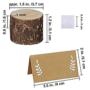 30 Pcs Rustic Wood Place Card Holders Circular Table Numbers Holder Stand Wooden Bark Memo Holder Card Photo Picture Note Clip Holders and Kraft Place Cards Bulk Wedding Party Table Number Sign