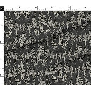 Spoonflower Fabric - Sasquatch Cryptids Charcoal Gray Cryptozoology Aliens Printed on Petal Signature Cotton Fabric Fat Quarter - Sewing Quilting Apparel Crafts Decor