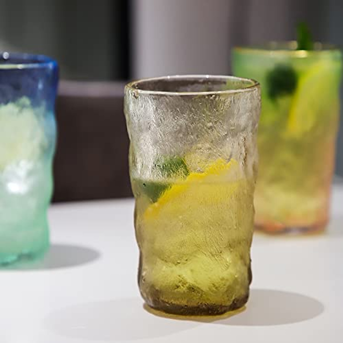 TOSSOW Glass Cups, Heavy Drinking Glasses Set of 2, Glacier Pattern Glassware(12oz) Decoration Mixed Drinks for Wine, Beer, Juice, Mojito and Cocktail-Coffee