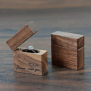 HMGF WOOD Wooden Engagement Ring Box Small Slim Flat Ring Case Wooden Ring Box