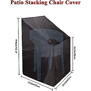 Patio Chair Covers,Stackable Patio Home Chair Cover,Durable/Waterproof/Dustproof Furniture Cover with Adjustable Hem Cord for Easy Fitting,Large Outdoor Stacking Chairs Cover 25" L x 25" W x 47" H