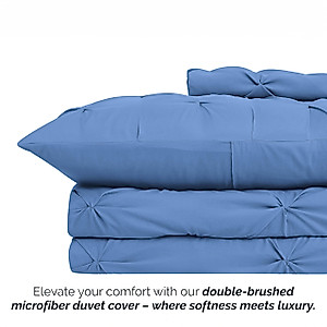 Southshore Fine Living, Inc. Pinch Pleated Pinktuck Duvet Cover Bedding Set with Zipper and Corner Ties, Soft Cozy Bedspread 2-Piece with one Matching sham, Coronet Blue, Twin/Twin XL