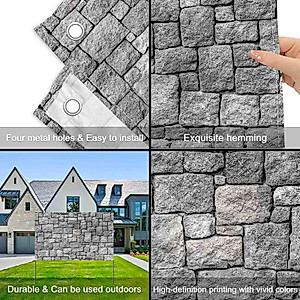 ZTHMOE 7x5ft Polyester Rustic Gray Rock Wall Photography Backdrop Stone Brick Wall Background Vintage Grunge Wall Party Decorations Photo Banner Booth Props with Four Holes Easy to Hang