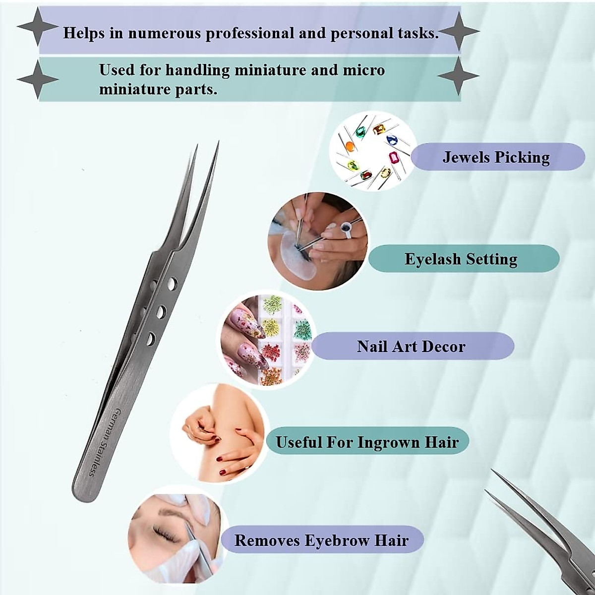 Professional Stainless Steel Tweezers 4.75" with Fine Precision Tips & Fenestrated Handle Suitable for Facial Hair, Splinter and Ingrown Hair Removal Used by Women & Men