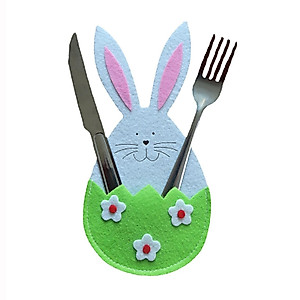 Shujing Easter Silverware Holder Pocket | Easter Bunny Felt Kitchen Utensil Holder | DIY Kitchen Cutlery Holders for Easter Thanksgiving New Year