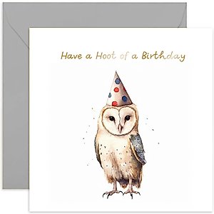 Old English Co. Have A Hoot Birthday Card for Her - Barn Owl Party Hat Birthday Card for Mum, Dad, Daughter, Son - Gold Foil Birthday Card for Women and Men | Blank Inside with Envelope