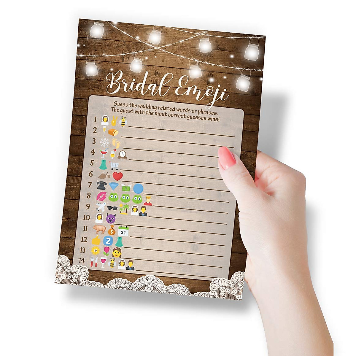 Printed Party Bridal Shower Game Set – 5 Fun Games and Activities for 50 Guests, Includes Bingo, Trivia, Guess How Many, and Advice Cards, Rustic Country Wedding Shower Games