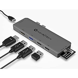 NOV8Tech USB C Hub – Multiport Adapter for MacBook Pro/Air – 7 in 2 USB C Docking Station - Thunderbolt hub – HDMI to USB C Dongle – SD Card Reader for Mac (Space Gray)