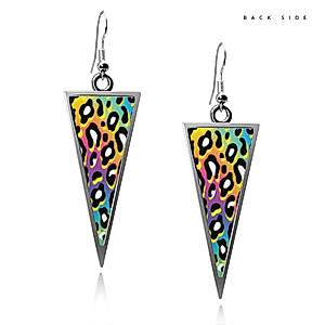 Triangle double sided earrings UV glow Leopard Print Pattern Jaguar fur pattern animal print Triangle Earrings (Style 10)