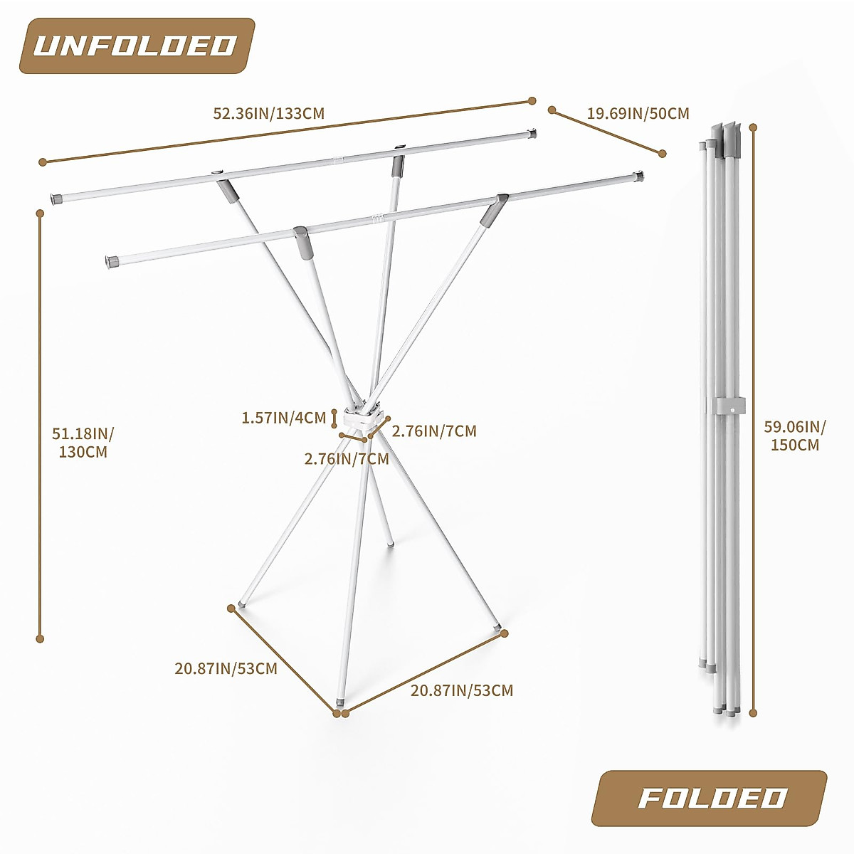 Bigzzia Clothes Drying Rack, Foldable Laundry Drying Rack, Space-Saving, Indoor Outdoor Use, Portable Free-Standing Large Drying Rack for Bed Sheets, Quilts, Blankets- White