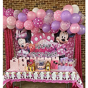 Cartoon Mouse Backdrop Pink Girls Birthday Lights Ball Bowknot Glitter Sequin Dot Photo Background Kid Girls Birthday Party Supplies 7x5ft Newborn Baby Shower Decoration Photo Booth Studio Prop