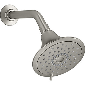 KOHLER 22169-BN Forte Multifunction Showerhead, Wall-Mount, 3 Spray Settings, 2.5 GPM, Vibrant Brushed Nickel