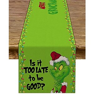 Merry Christmas Table Runner Green Xmas Buffalo Plaid Check Winter Holiday Party Decoration Fireplace Kitchen Dinning Home Decor 72Inches Long