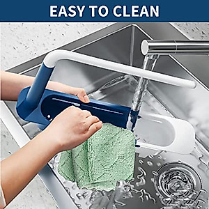 FGSAEOR Telescopic Sink Storage Rack, Adjustable Telescopic 2-in-1 Sink Shelf Rack with a Dish Cloth, Expandable Sponge Soap Holder & Dishcloth Hanger for Sink, Storage Drain Basket for Kitchen (Blue)