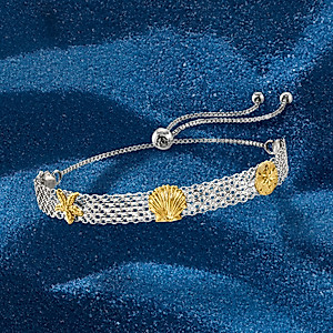 Ross-Simons Sterling Silver and 18kt Gold Over Sterling Sea Life Bismark-Link Bolo Bracelet